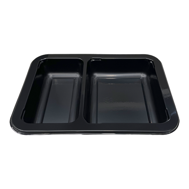 Model HS11 34 oz Rectangle 2 Compartment Black CPET Tray - HSQY PLASTIC ...